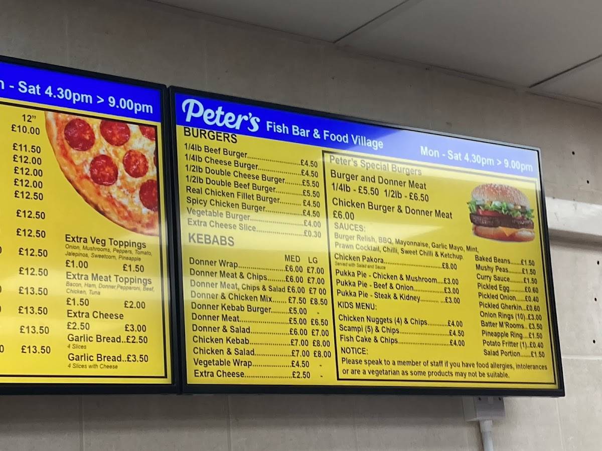 Menu at Peter's Fish Bar, Ringstead