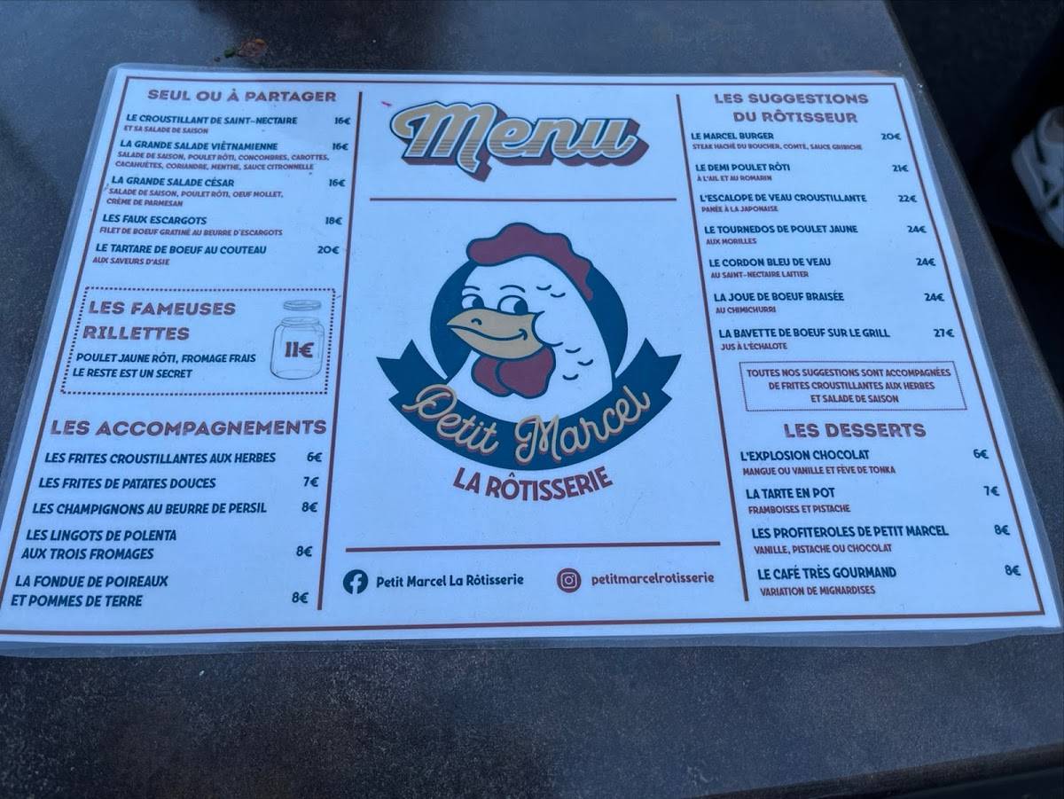Menu au Le Petit Marcel La Rotisserie restaurant, Mulhouse