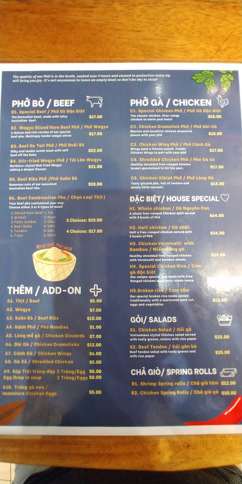 Menu at Phở Hoa Hồi Vàng restaurant, Springvale