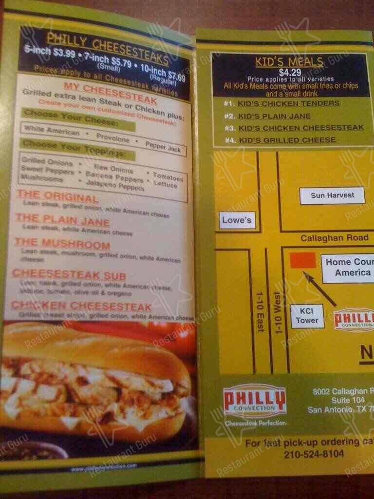Menu at Philly Connection, San Antonio