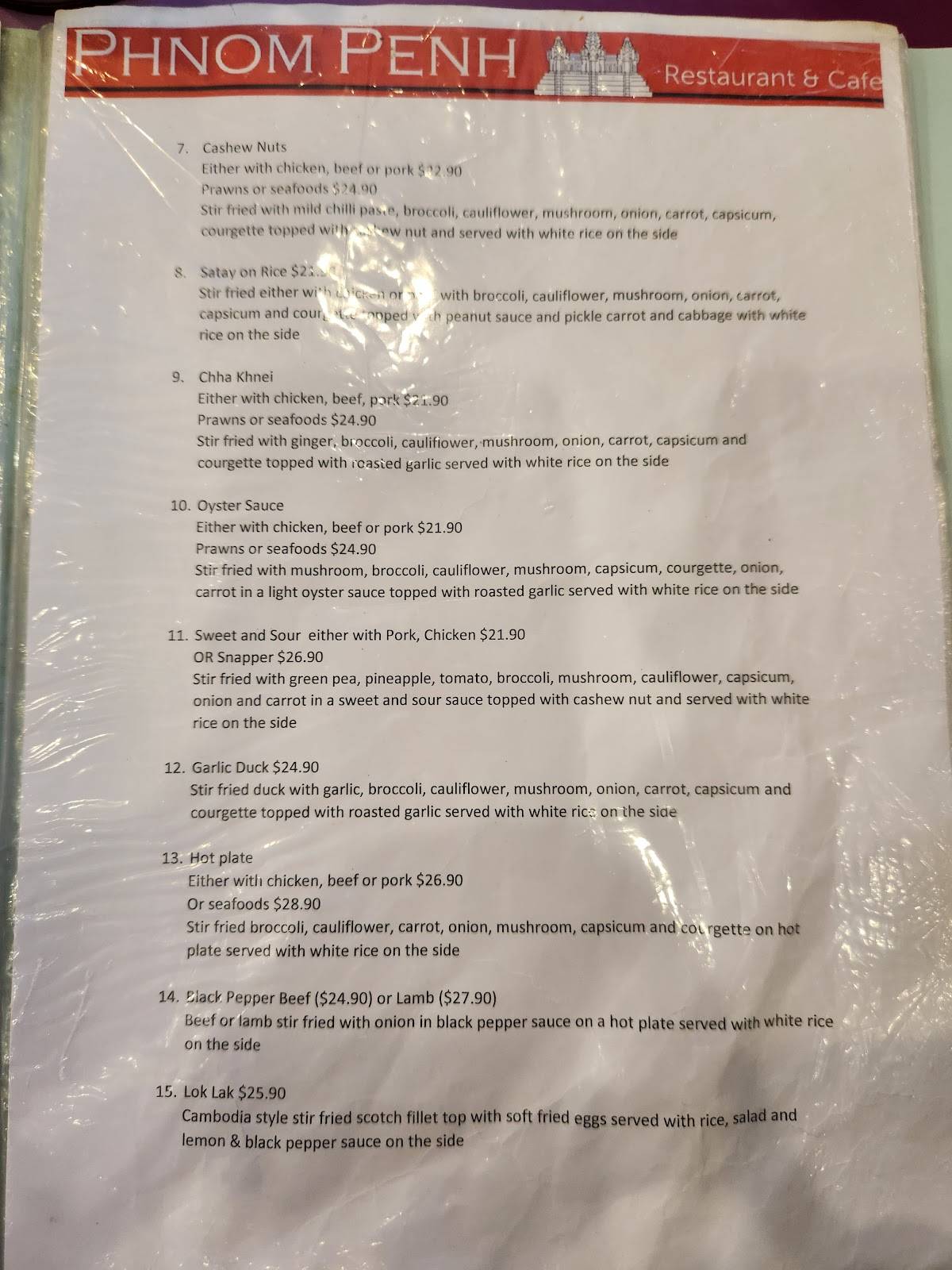 Menu at Phnom Penh Restaurant & Cafe Mangere Bridge, Auckland