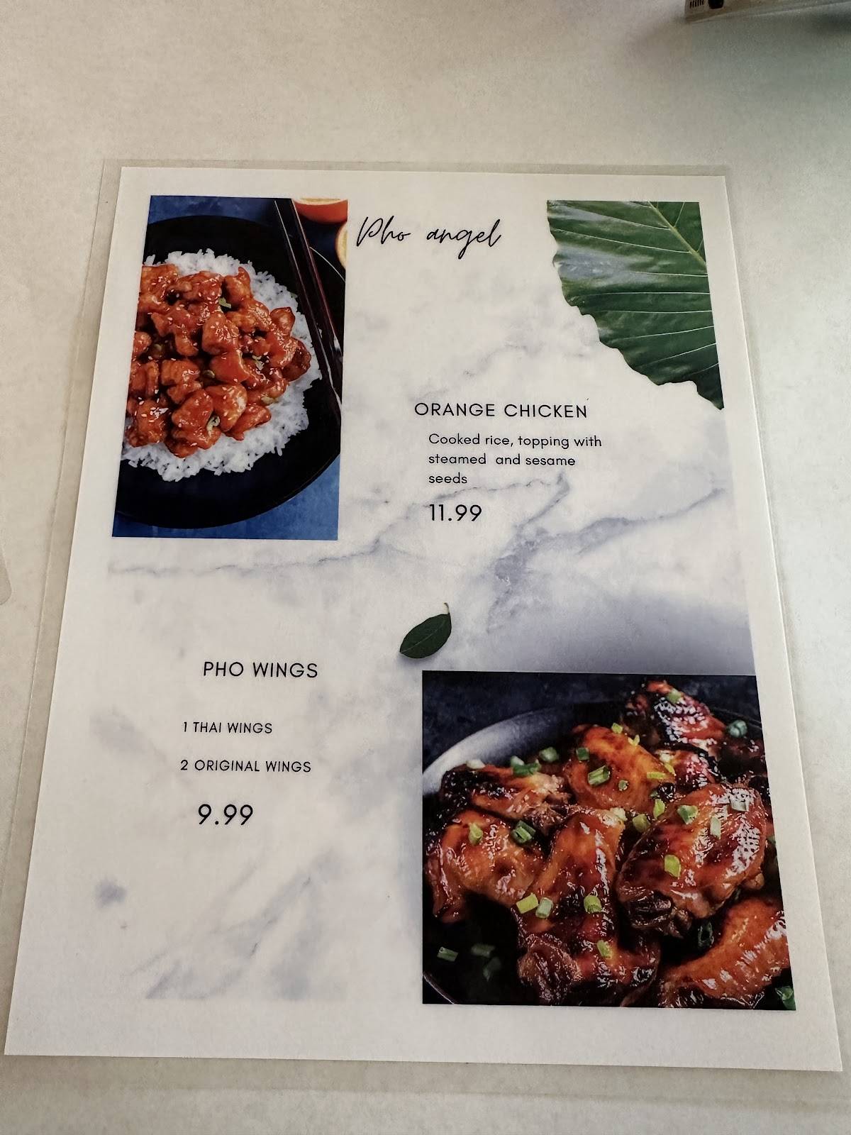 Menu at Pho Angel restaurant, Breckenridge