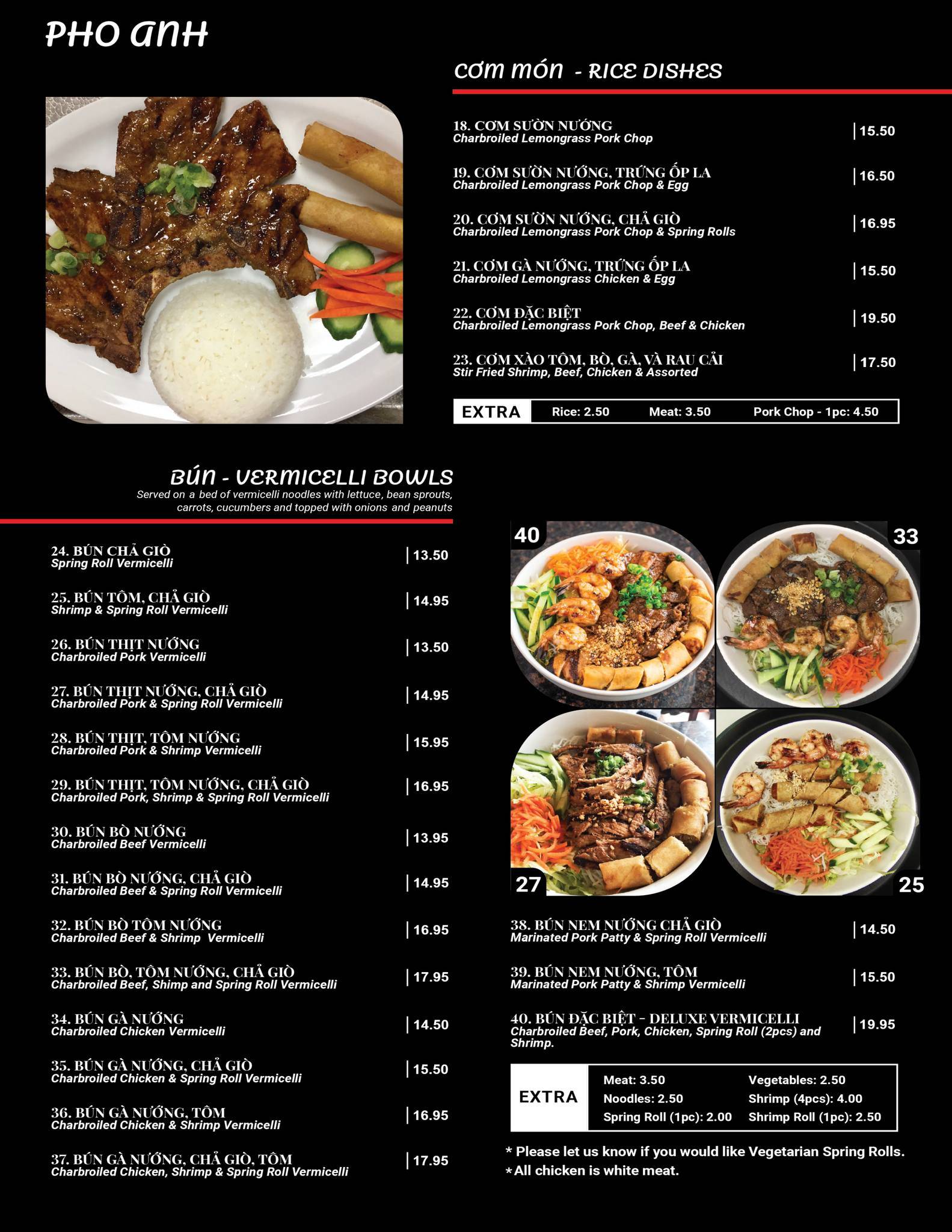 Menu at Pho Anh restaurant, Calgary, 400 Crowfoot Crescent NW