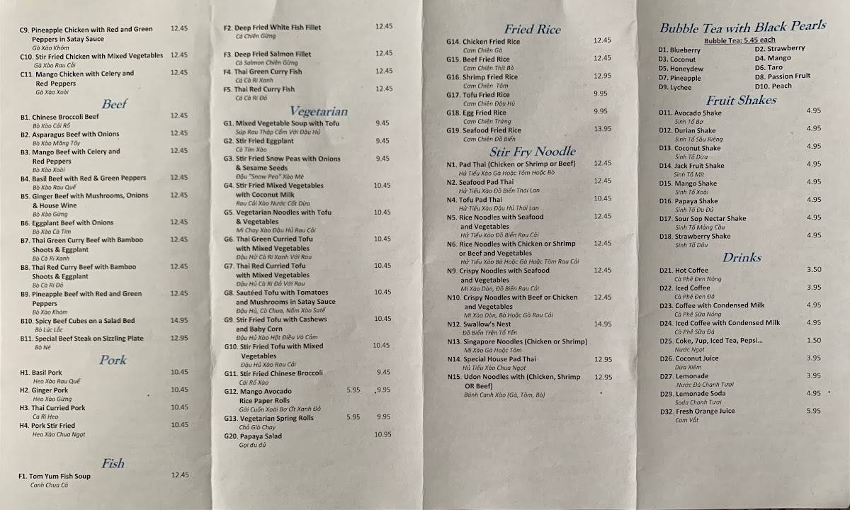 Menu at Pho Kinh Do Vietnamese Thai restaurant, Guelph, 650 Woodlawn Rd W