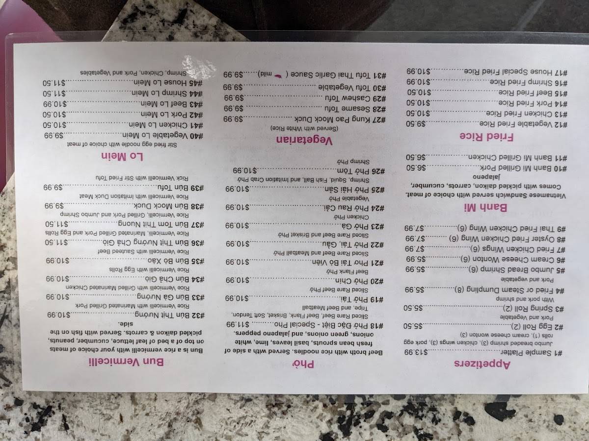 Menu at Pho Viet 45 restaurant, Delano
