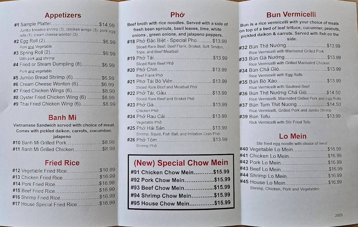 Menu at Pho Viet 45 restaurant, Delano