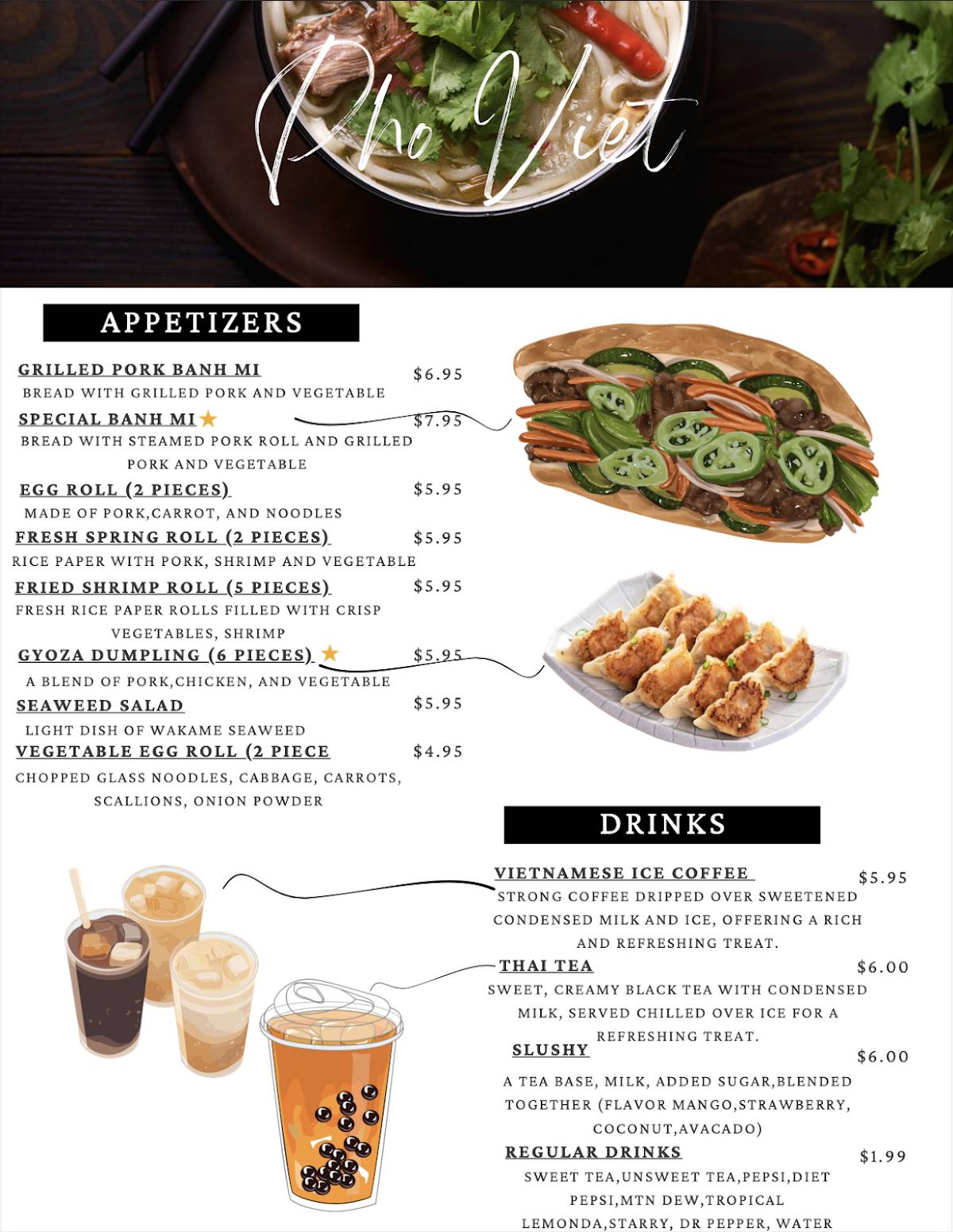 Menu at Pho Viet Restaurant, Morehead City