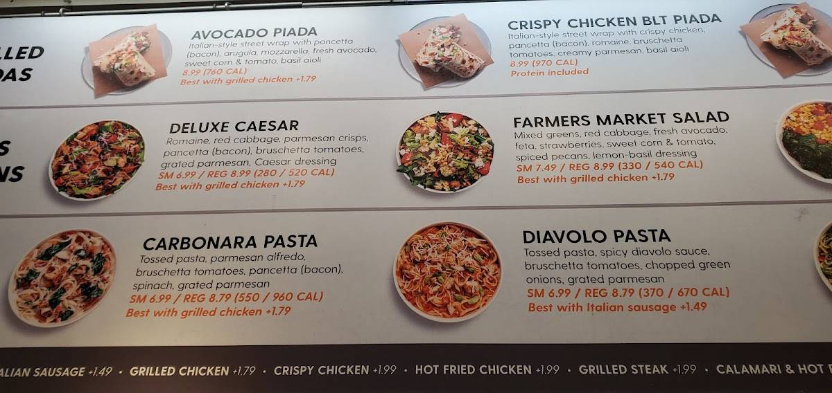 Menu at Piada Italian Street Food restaurant, Frisco