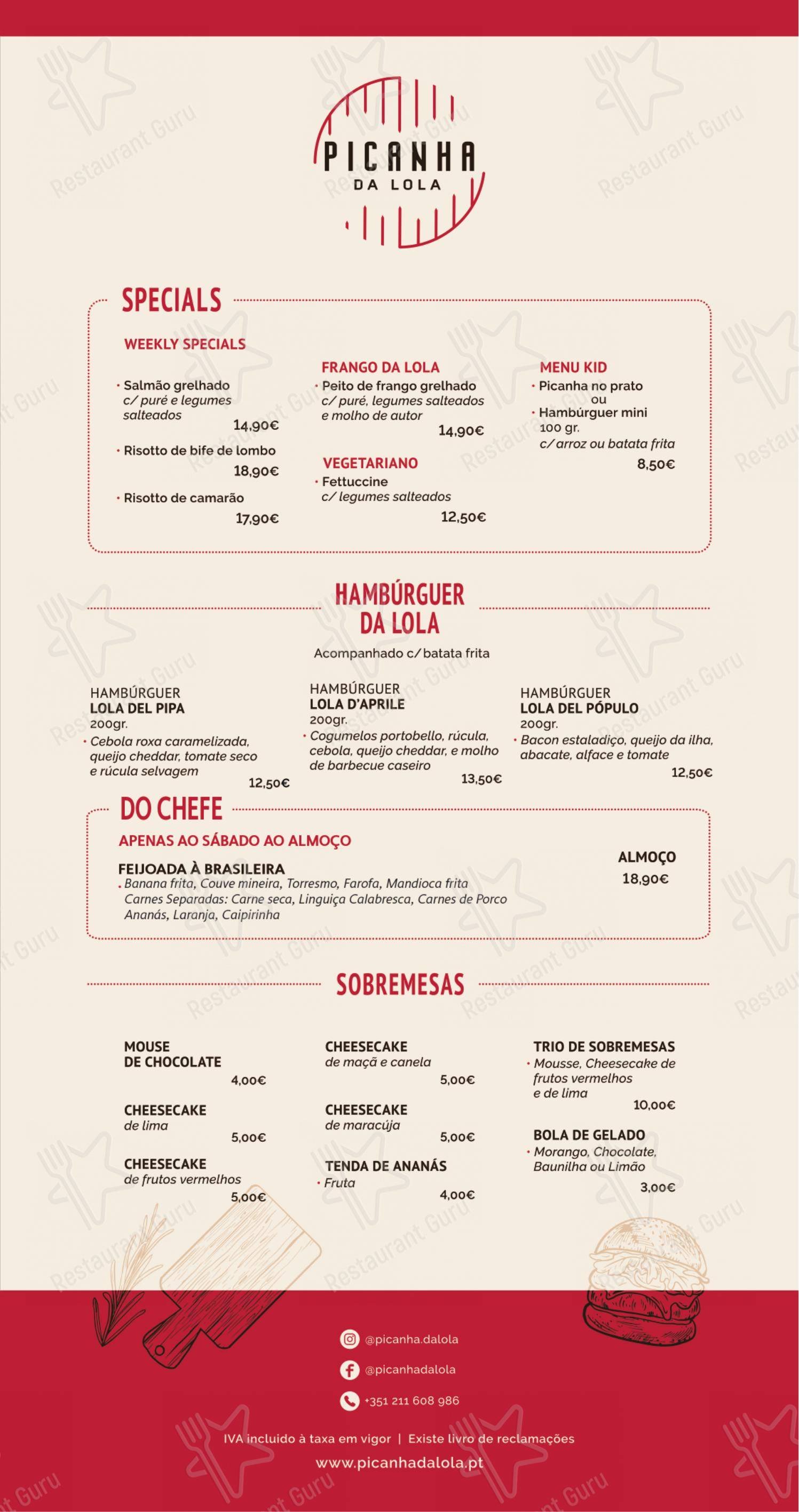 Menu em Picanha da Lola - Steakhouse, Lisboa