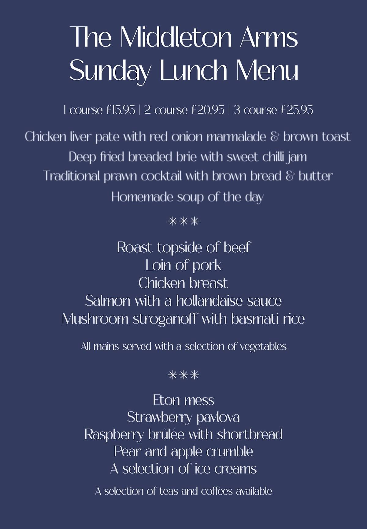 Menu at The Middleton Arms pub & bar, Pickering