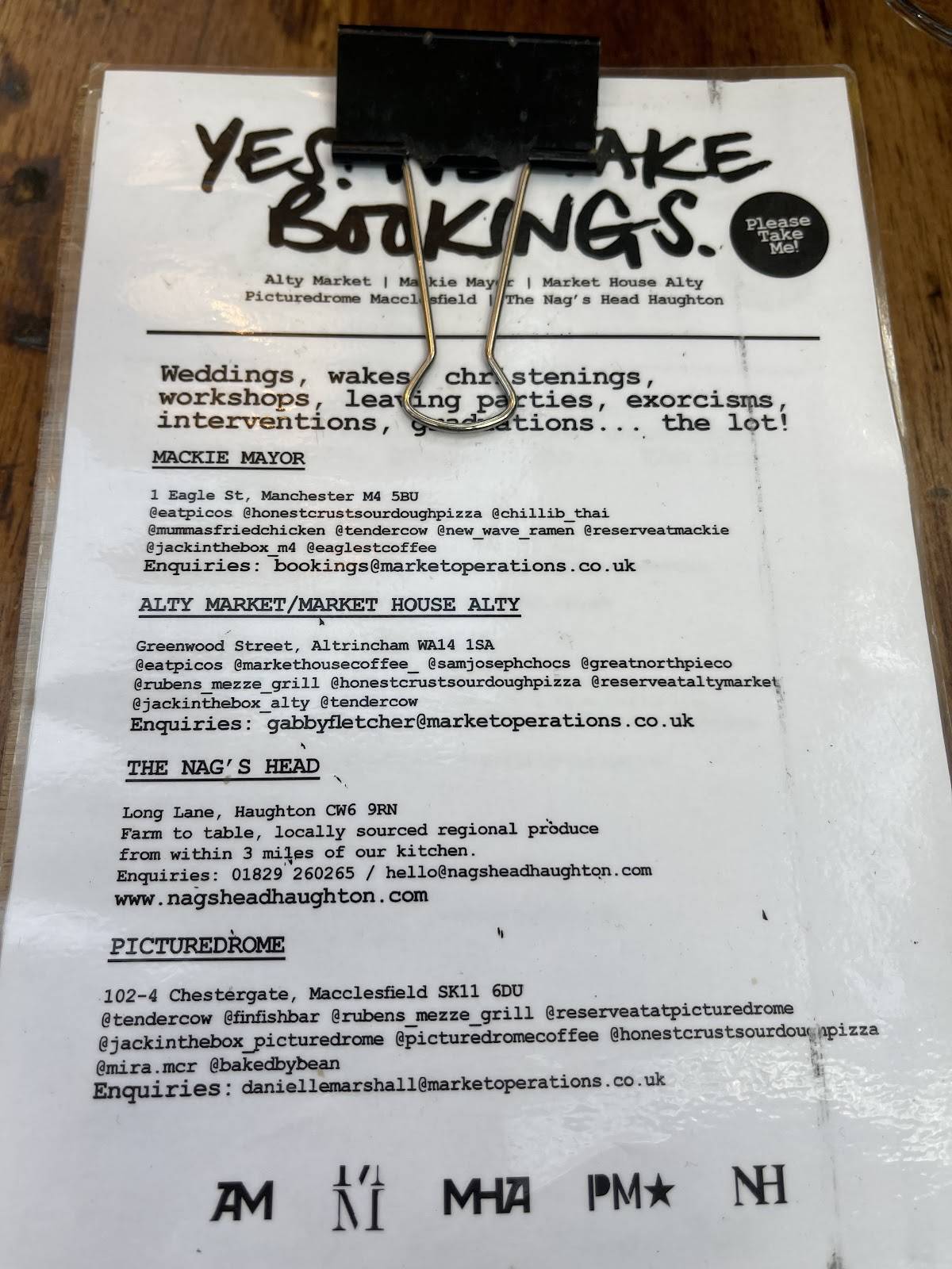 Menu at Pico’s Tacos restaurant, Manchester