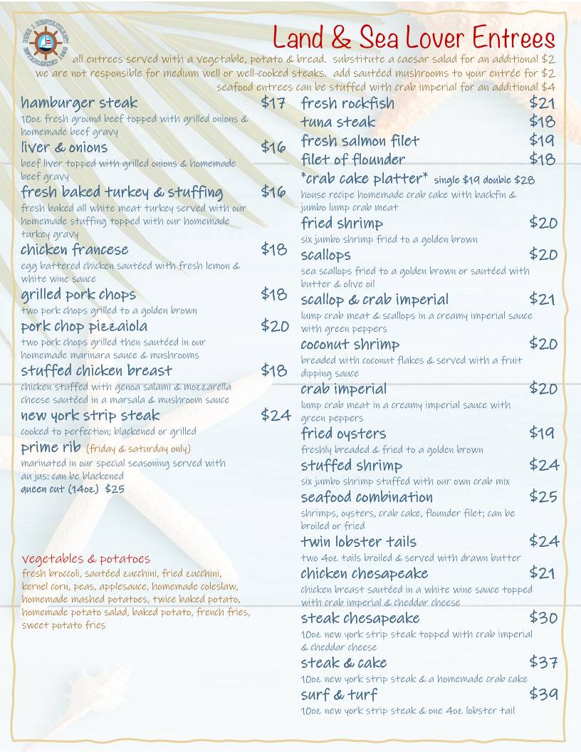 Menu at Pier 1 Restaurant, North East