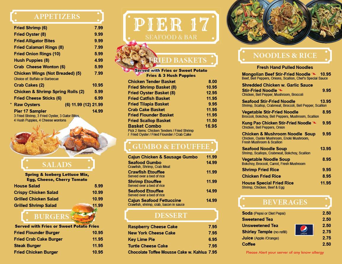 Menu at Pier 17 pub & bar, Elizabeth City, 406 Halstead Blvd