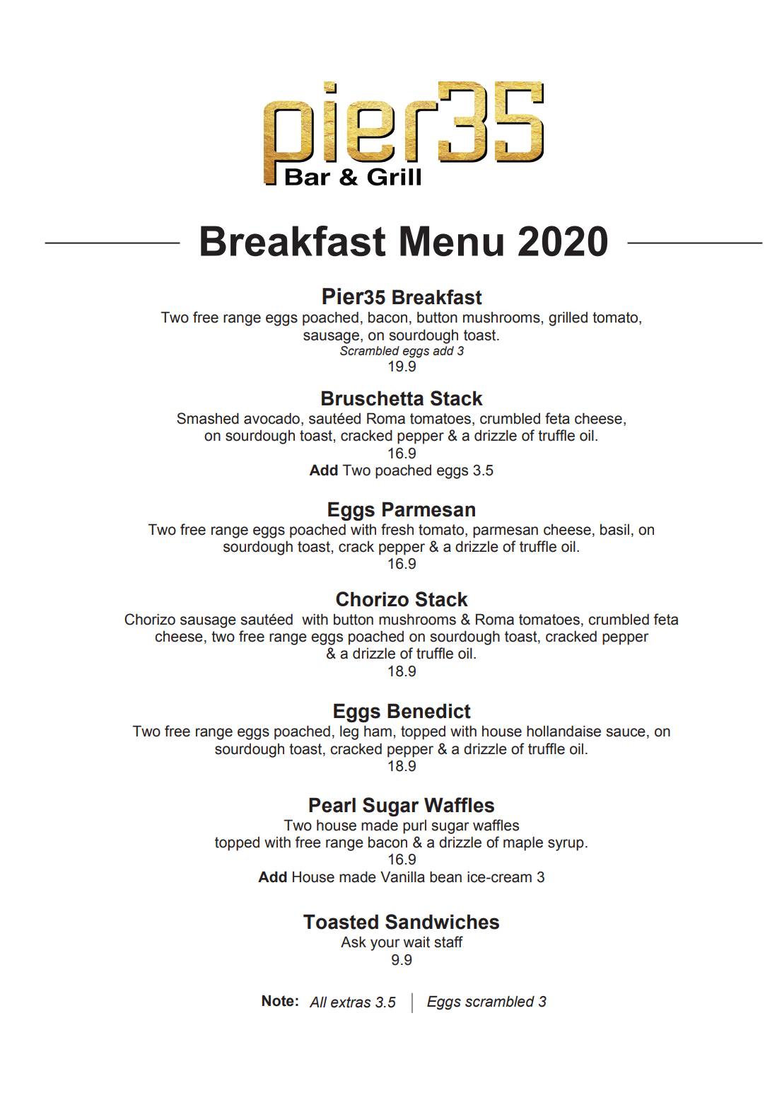 Menu at Pier 35 Bar & Grill, Port Melbourne
