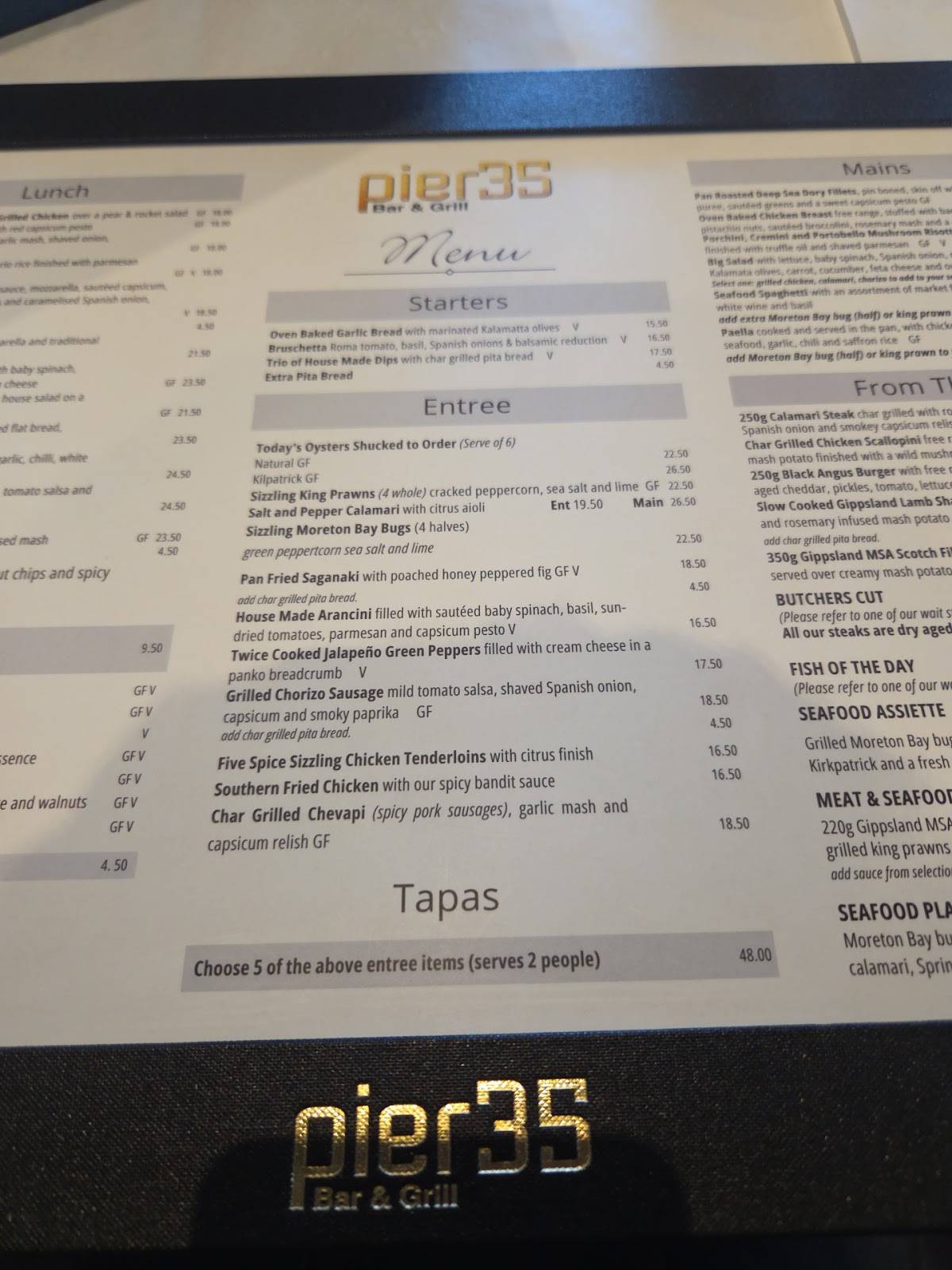 Menu at Pier 35 Bar & Grill, Port Melbourne