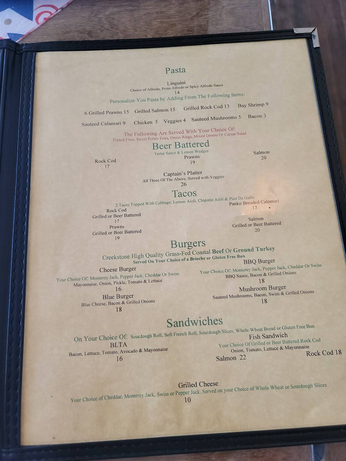 Menu at Pier Chowder House & Tap Room pub & bar, Point Arena