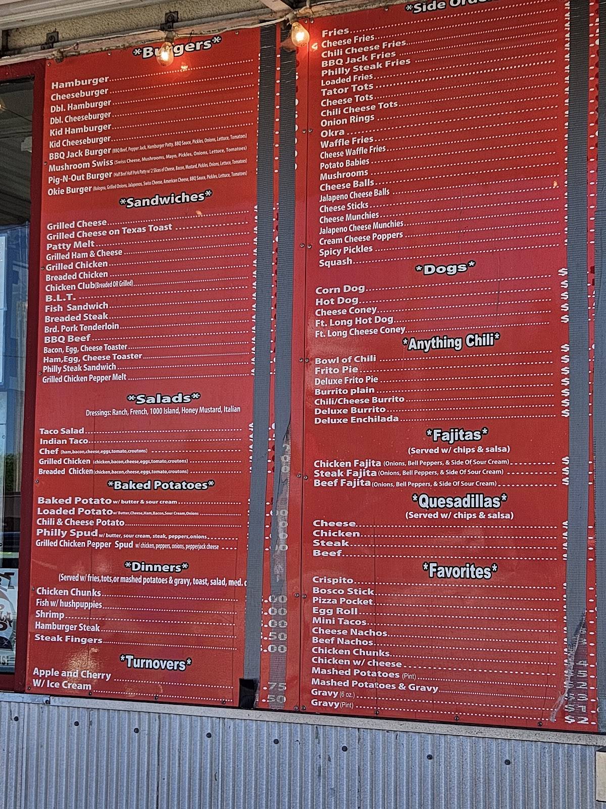Menu at Pig-N-Out restaurant, Salina