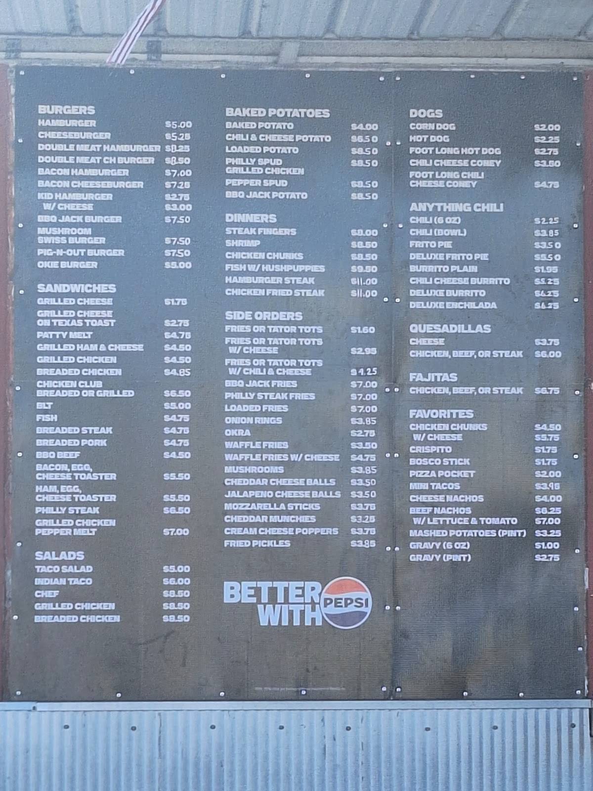 Menu at Pig-N-Out restaurant, Salina