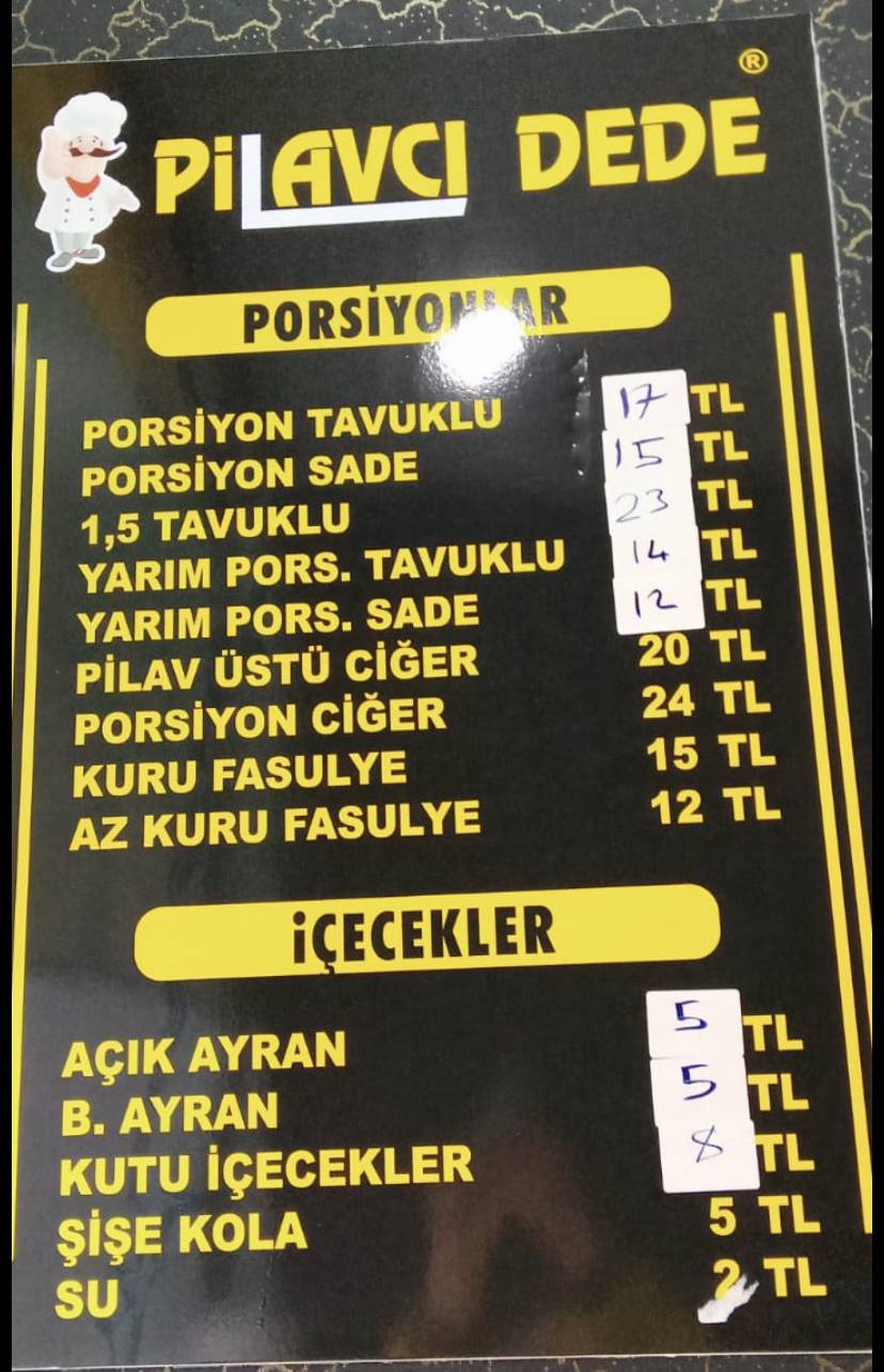 Menu at Pilavcı dede, Istanbul, 20. Sk. 8D
