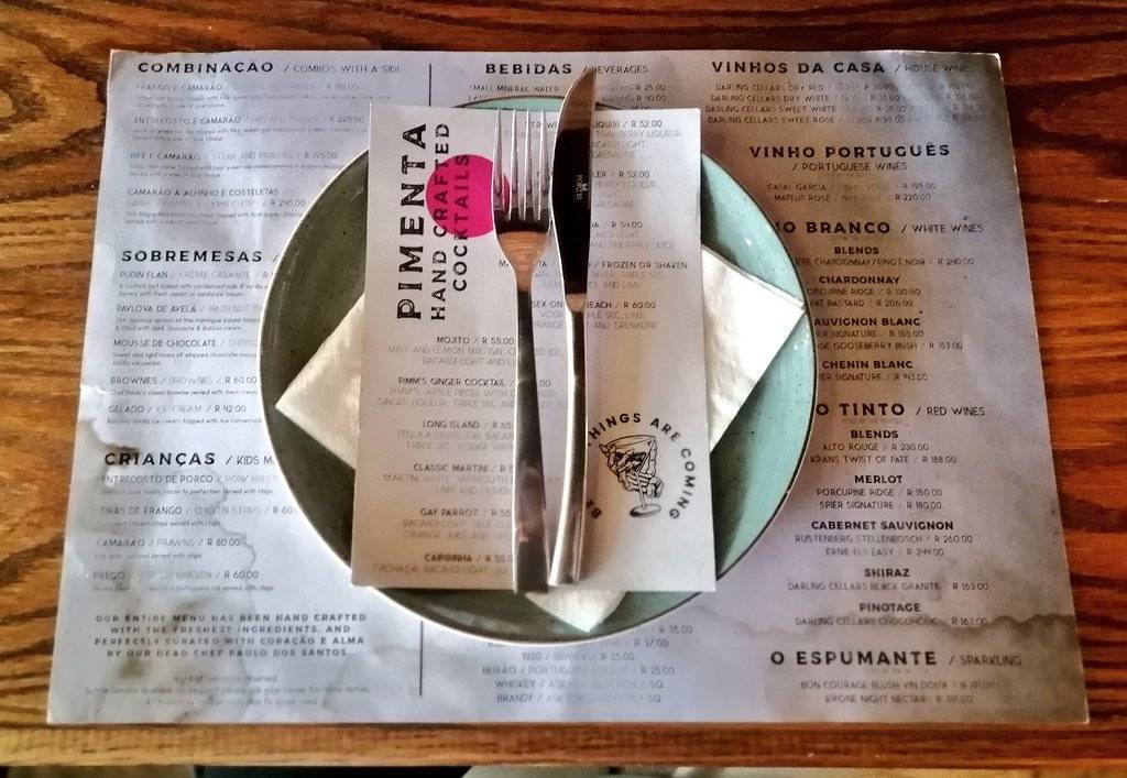 Menu at Pimenta Hand Crafted Cuisine restaurant, Klerksdorp
