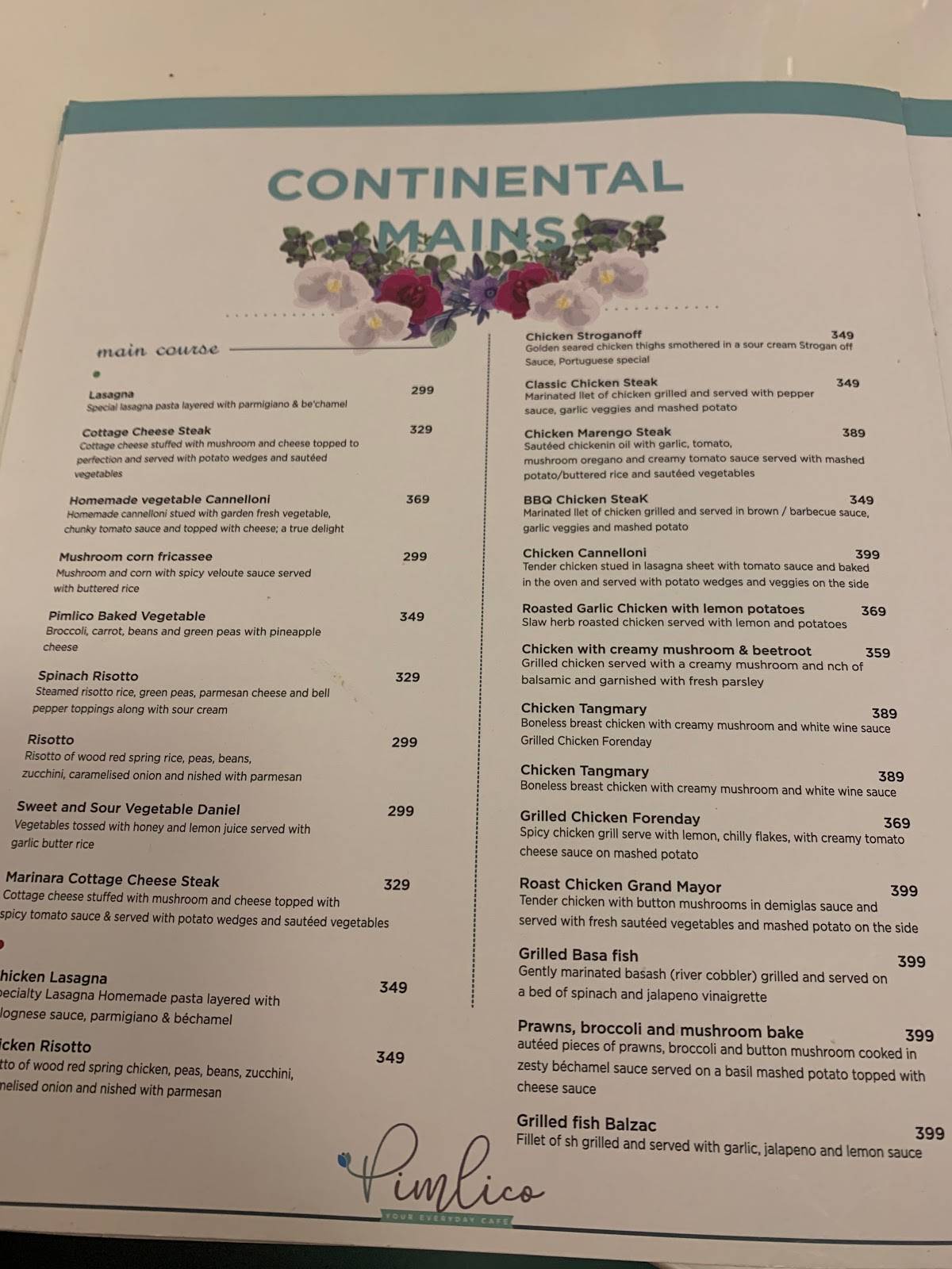 Menu at Pimlico Kothrud, Pune