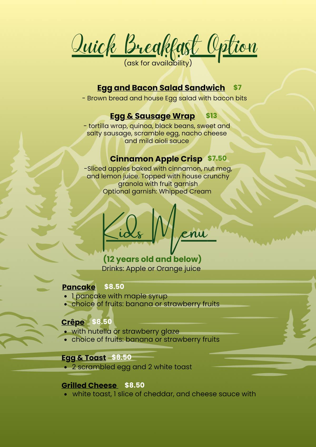 Menu at The Hut Café (Resto Bar & Patio), Pincher Creek