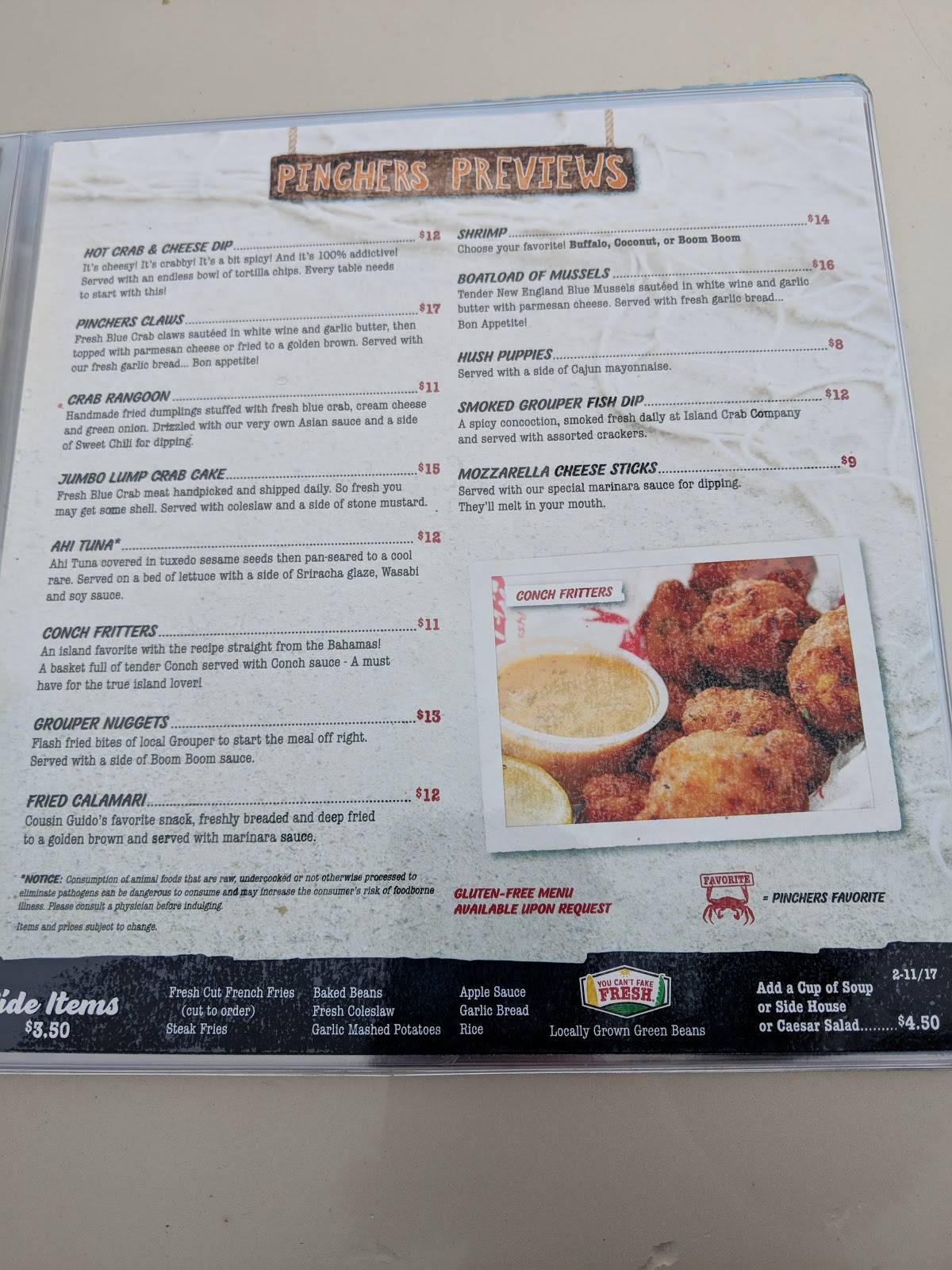 Menu at Pinchers pub & bar, Bonita Springs