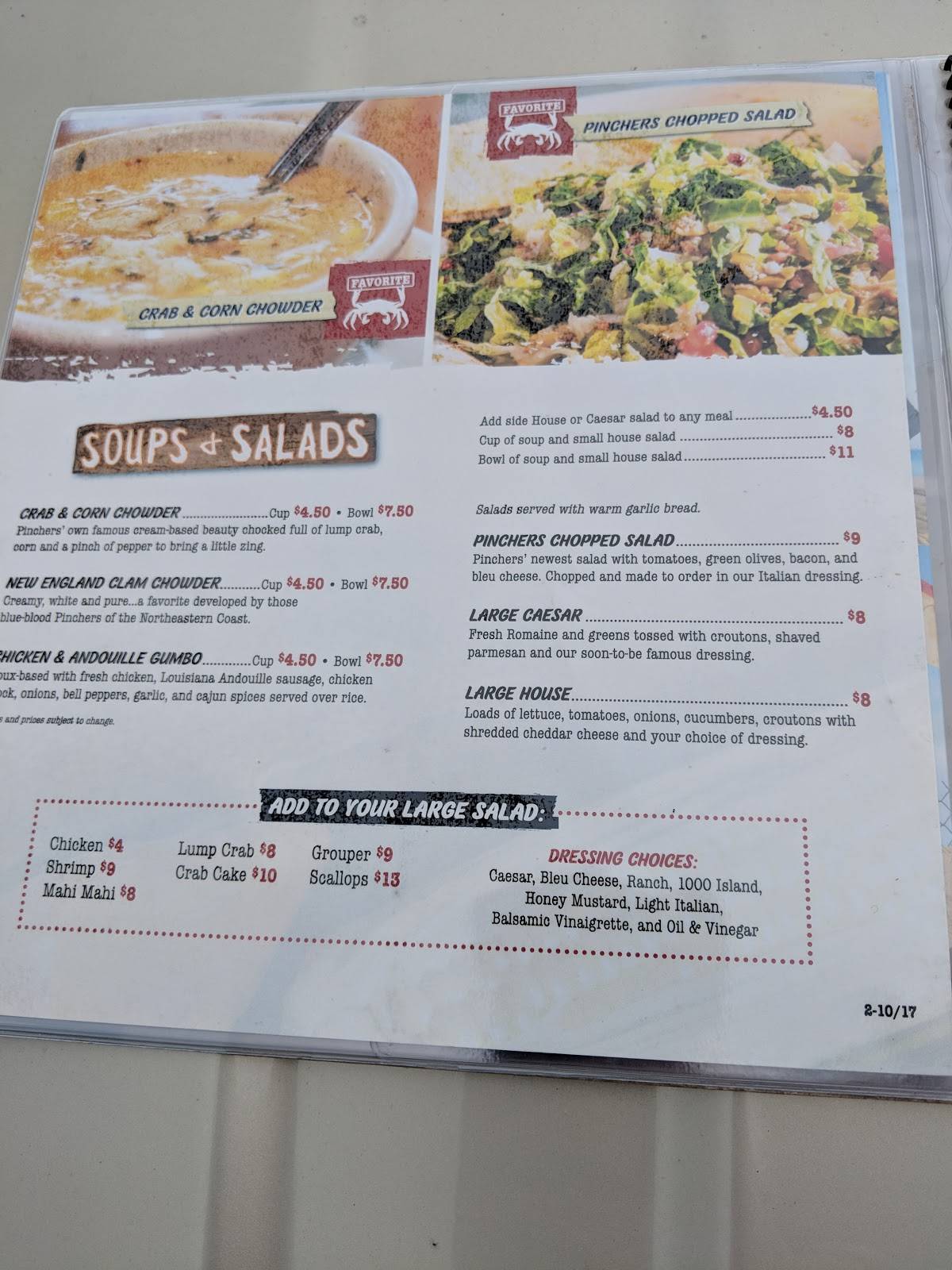 Menu at Pinchers pub & bar, Bonita Springs