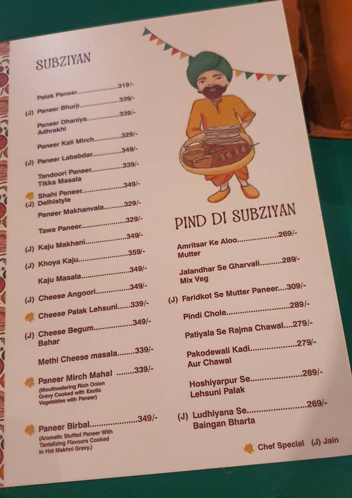 Menu at Pind Di Gali, Vadodara