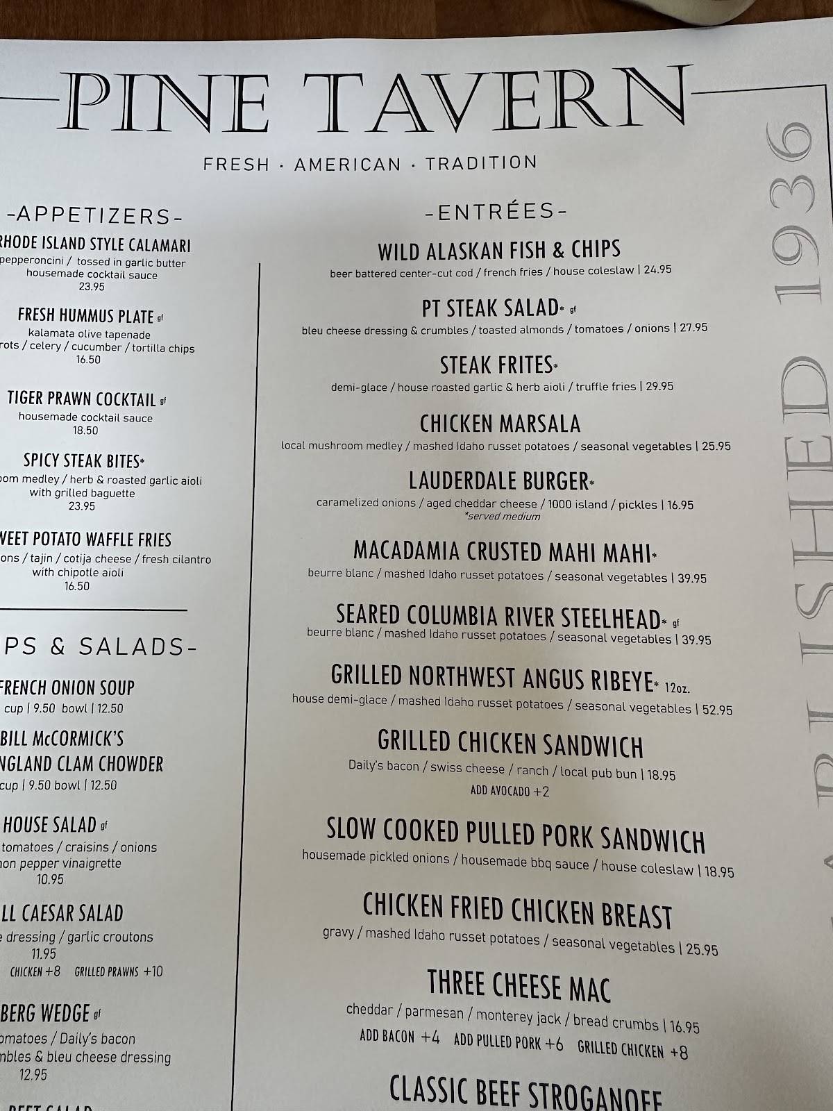 Menu at Pine Tavern Restaurant, Bend