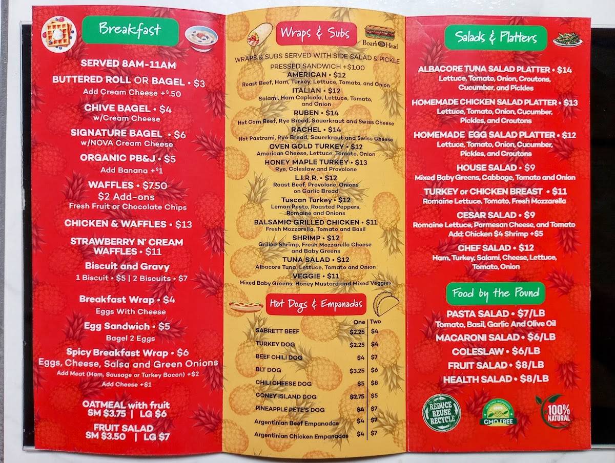 Menu at Pineapple Pete's restaurant, Fort Lauderdale