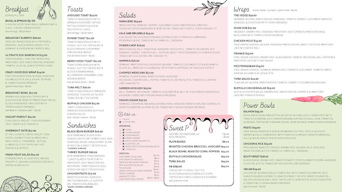 Carta del pub y bar Pink Carrot, Boston