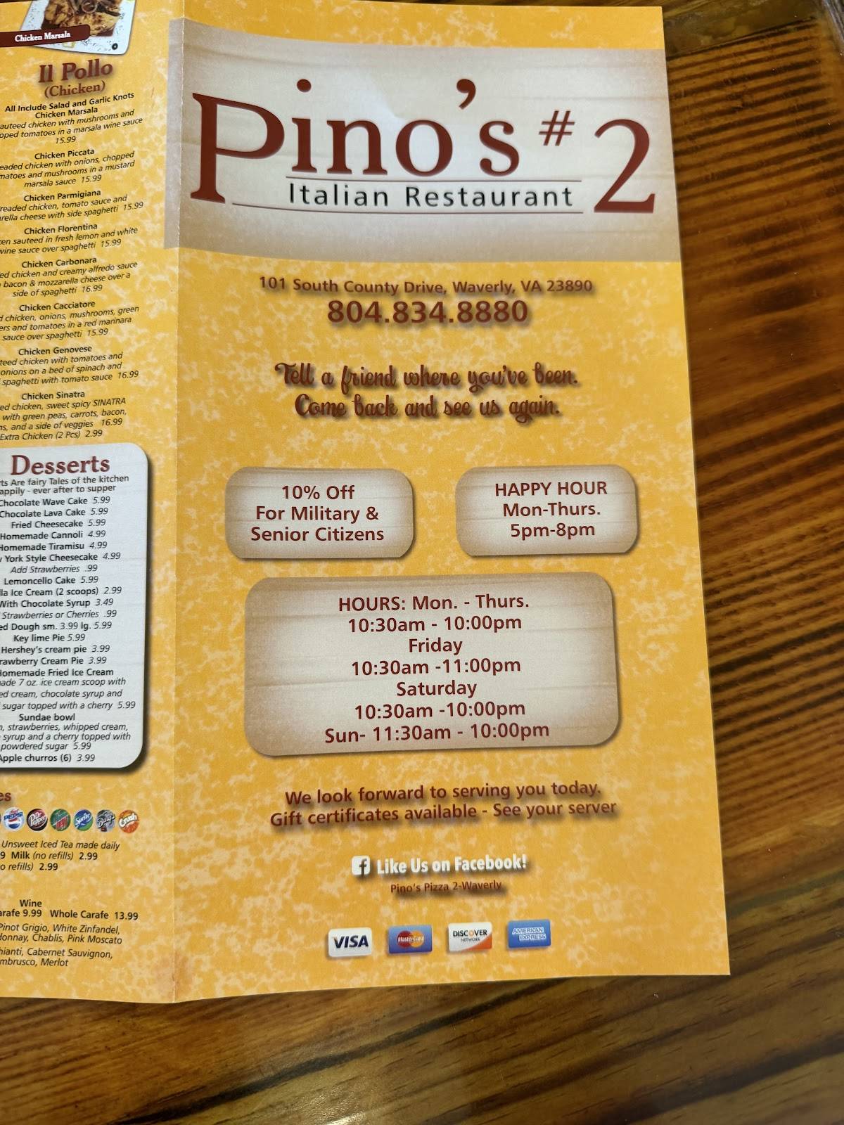 Menu at Pino's Pizza #2 pizzeria, Waverly