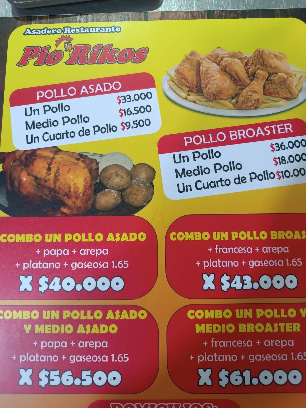 Carta del restaurante Pío Riko's, Bogotá, Cl. 163a #16C-97