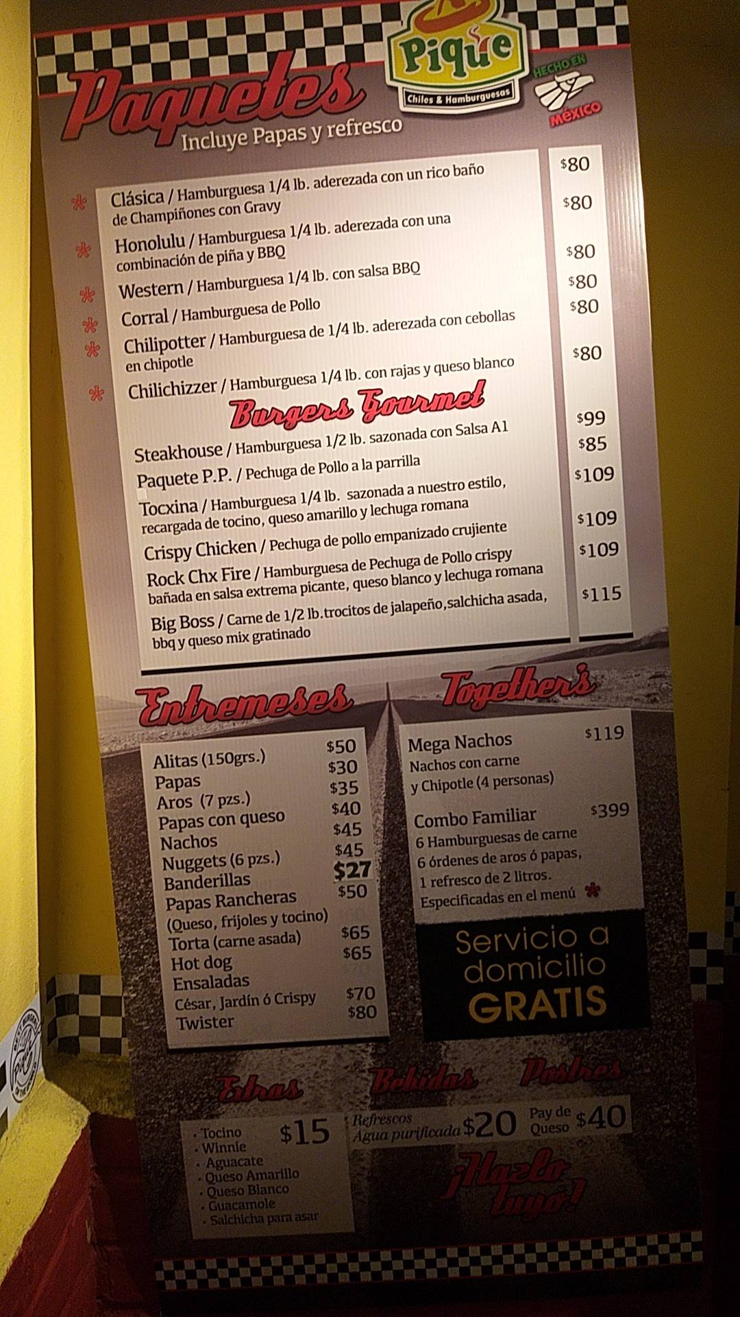 Carta del restaurante Piqué Chiles y Hamburguesas, Ciudad Juarez, Calle ...