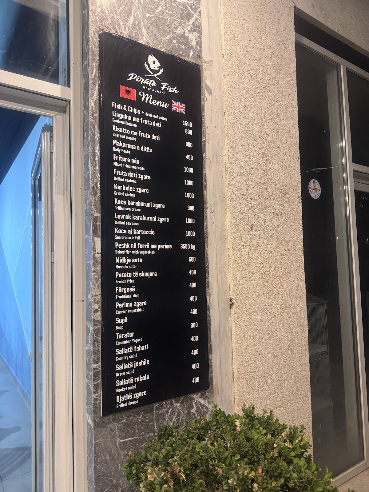 Menu at Pirat Fish, Vlorë