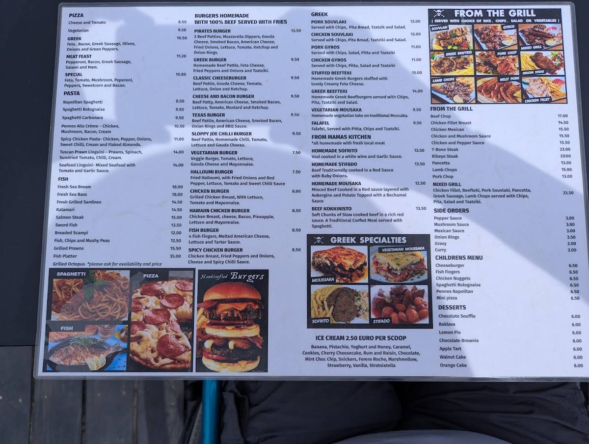 Menu at Pirates Bar, Roda