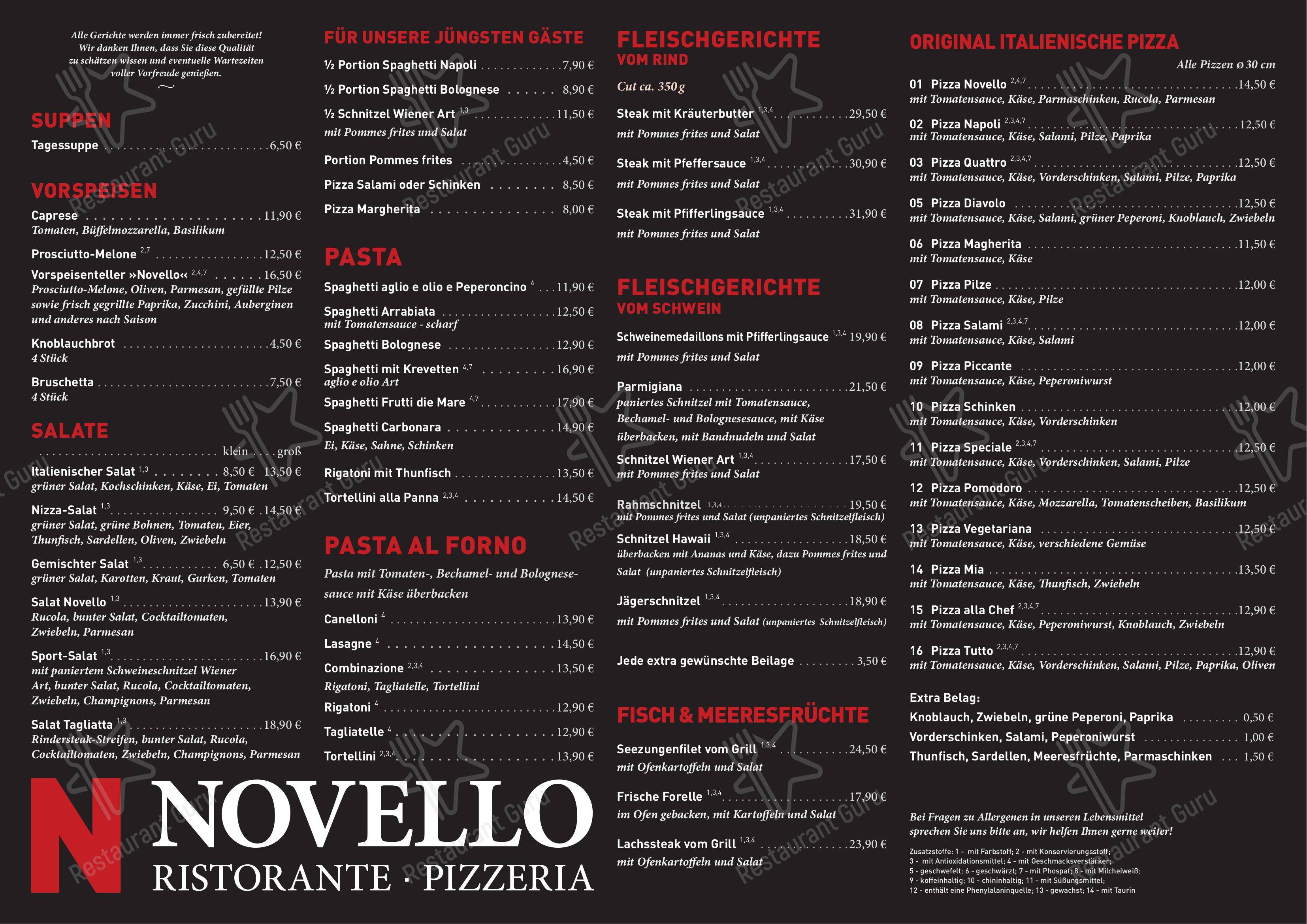 Speisekarte von Restaurant Novello, Pirmasens