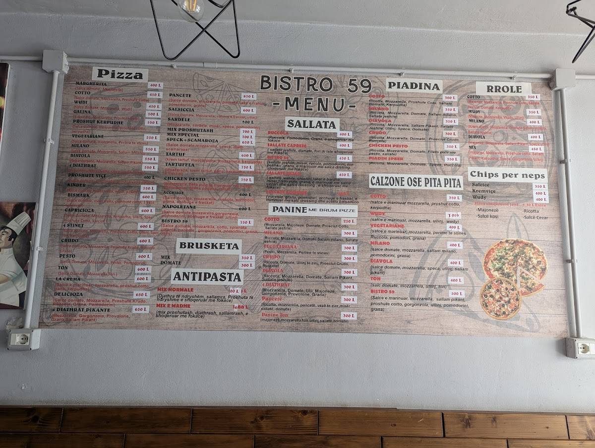 Menu at Pizza Bistro 59 restaurant, Durrës, 8CCW+QQW