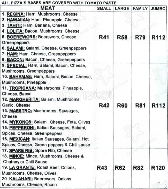 Menu at Pizza Den pizzeria, Pretoria, 773 Codonia Avenue