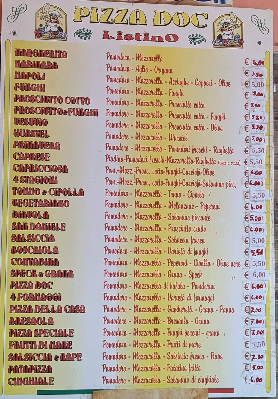 Menu da Pizza Doc pizzeria, Cavallino