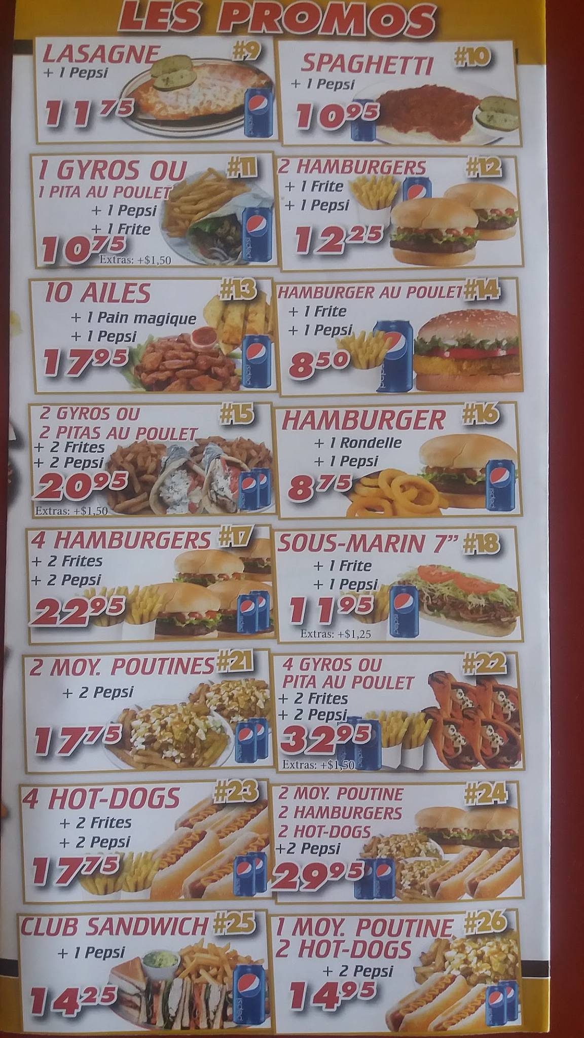 Menu at Pizza Doner Kebab restaurant, Montréal