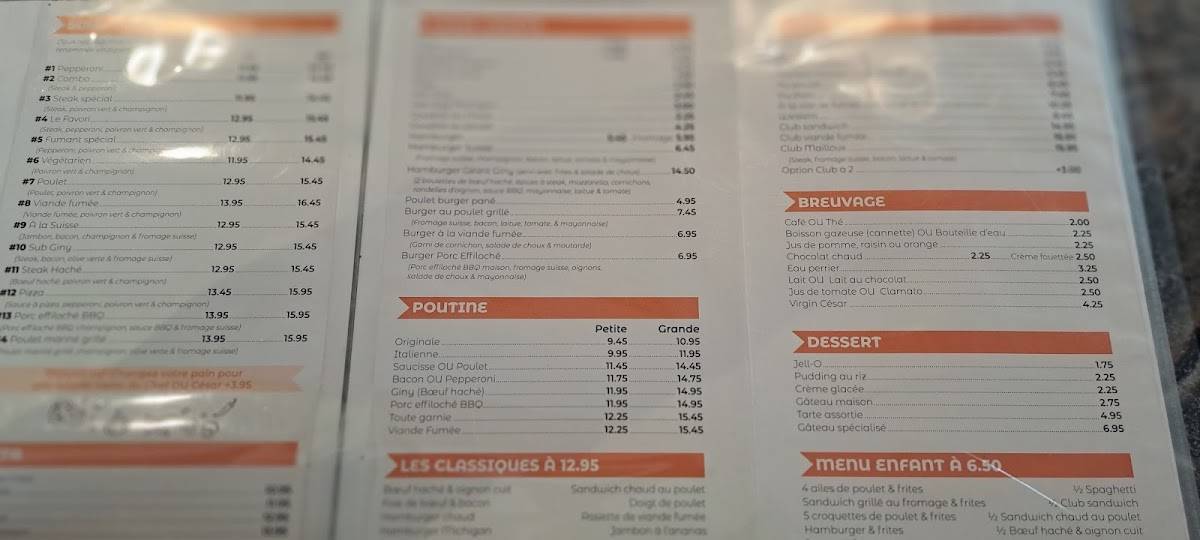 Menu au Pizza Giny pizzeria, Saint-Polycarpe