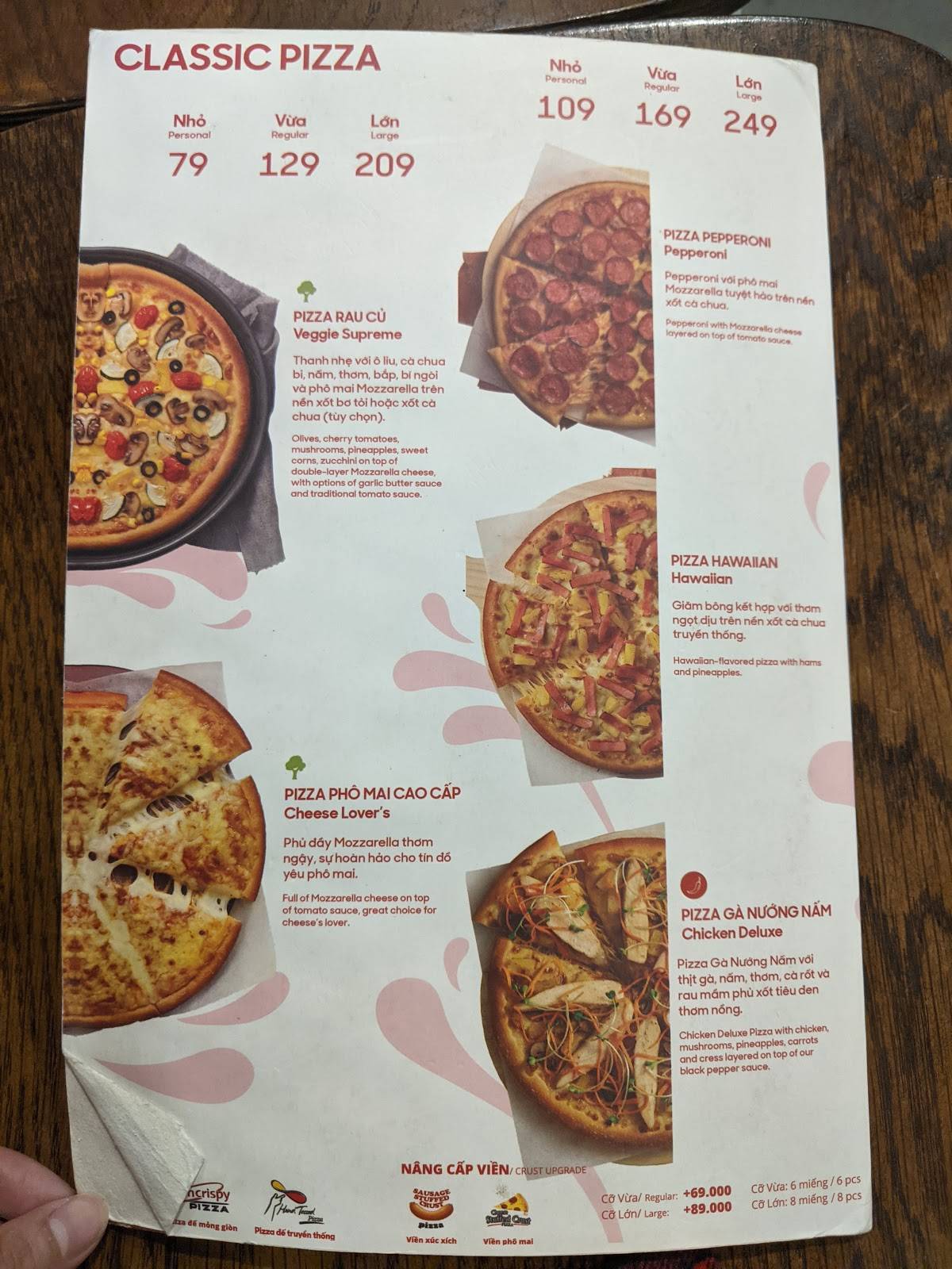 Menu at Pizza Hut restaurant, Vung Tau, 256 Ba Cu