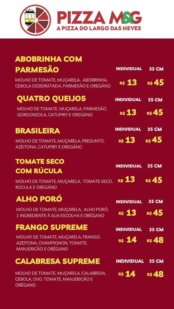 Menu em Pizza M&G restaurante, Rio de Janeiro