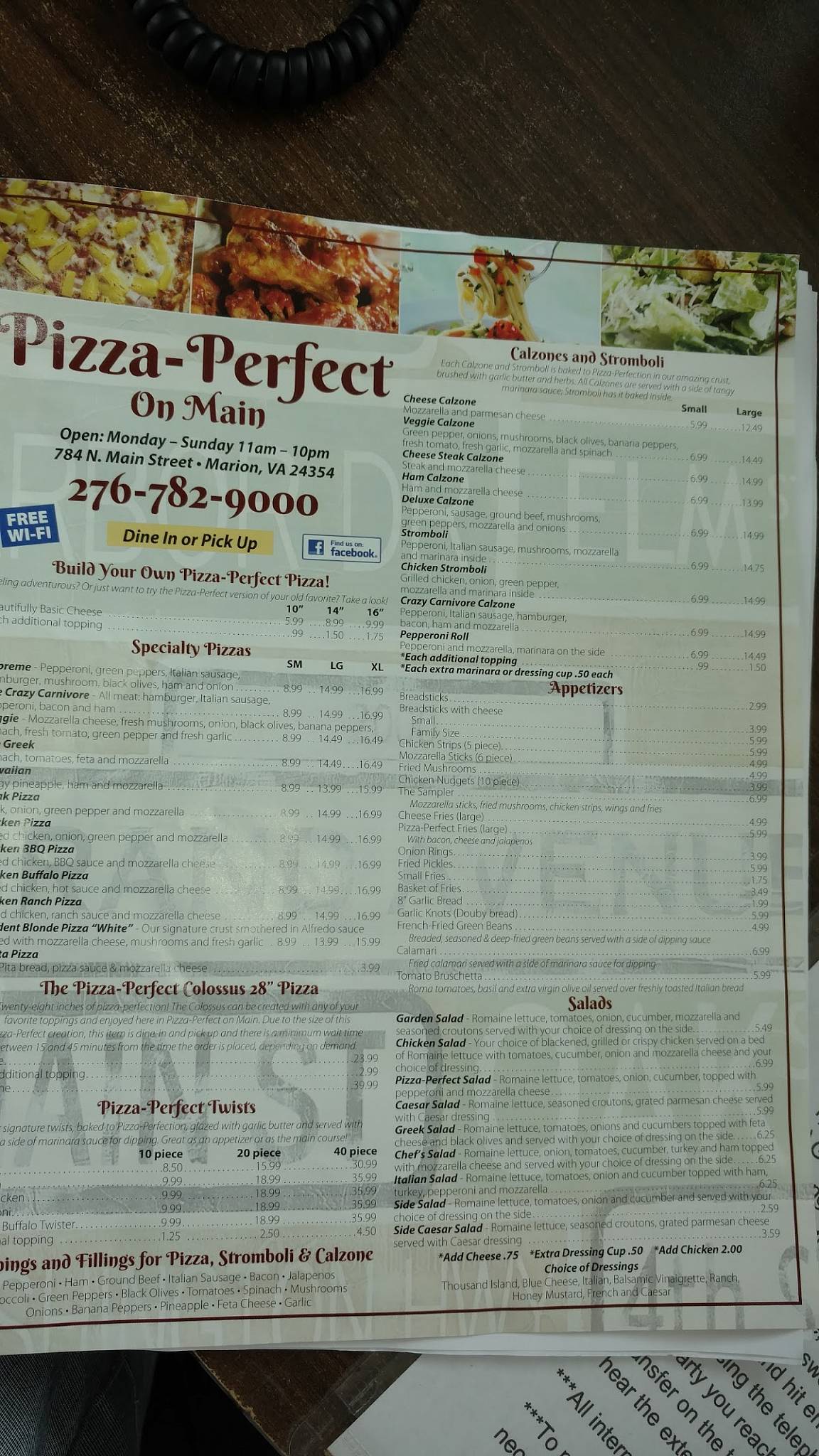 Menu at Pizza Perfect On Main restaurant, Marion