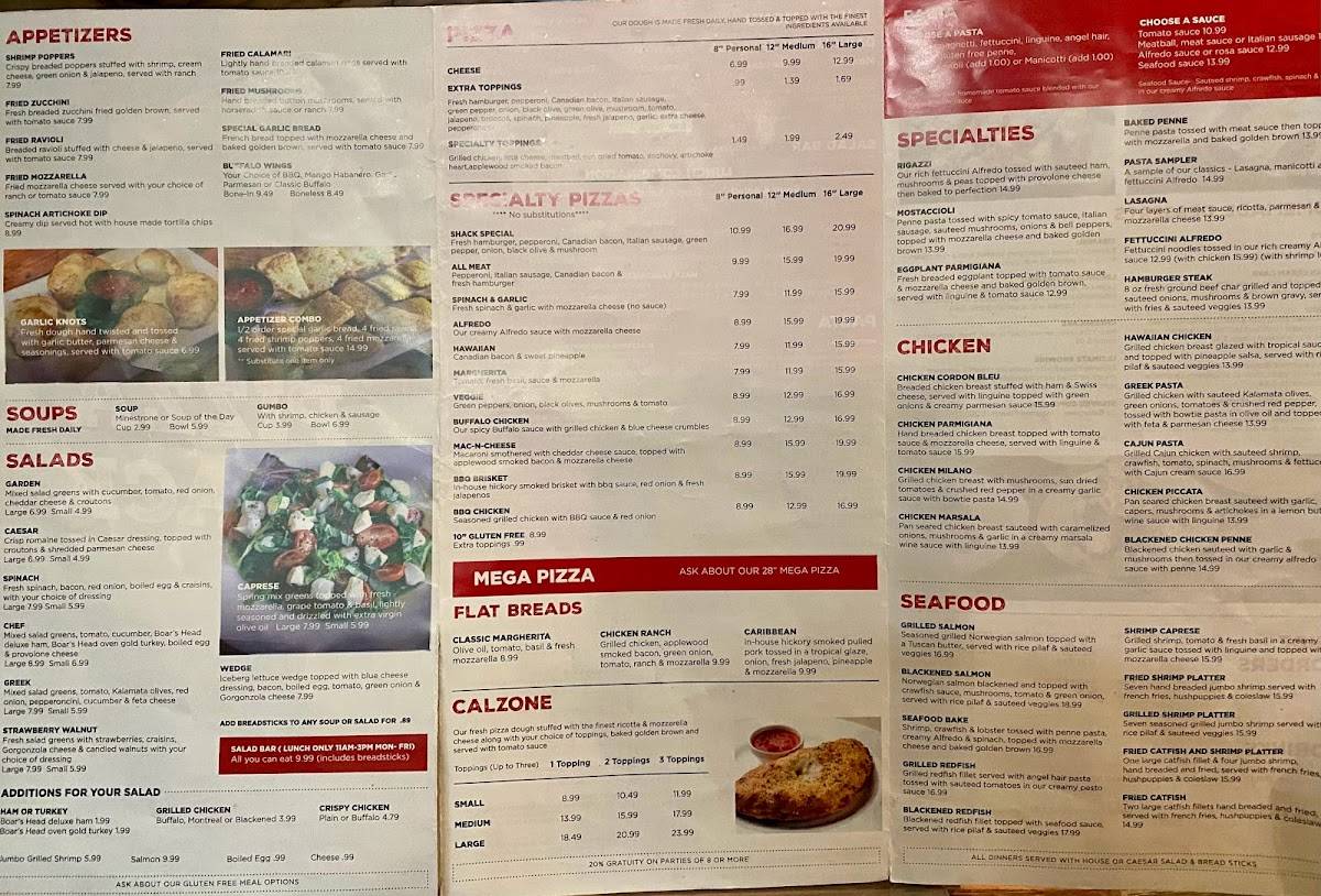 Menu at Pizza Shack pizzeria, Montgomery, Stewart Creek Rd