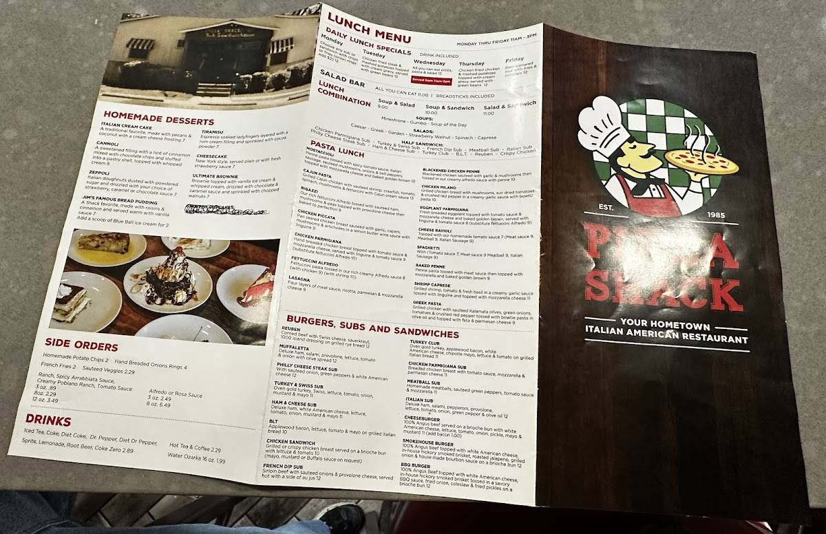 Menu at Pizza Shack pizzeria, Montgomery, Stewart Creek Rd