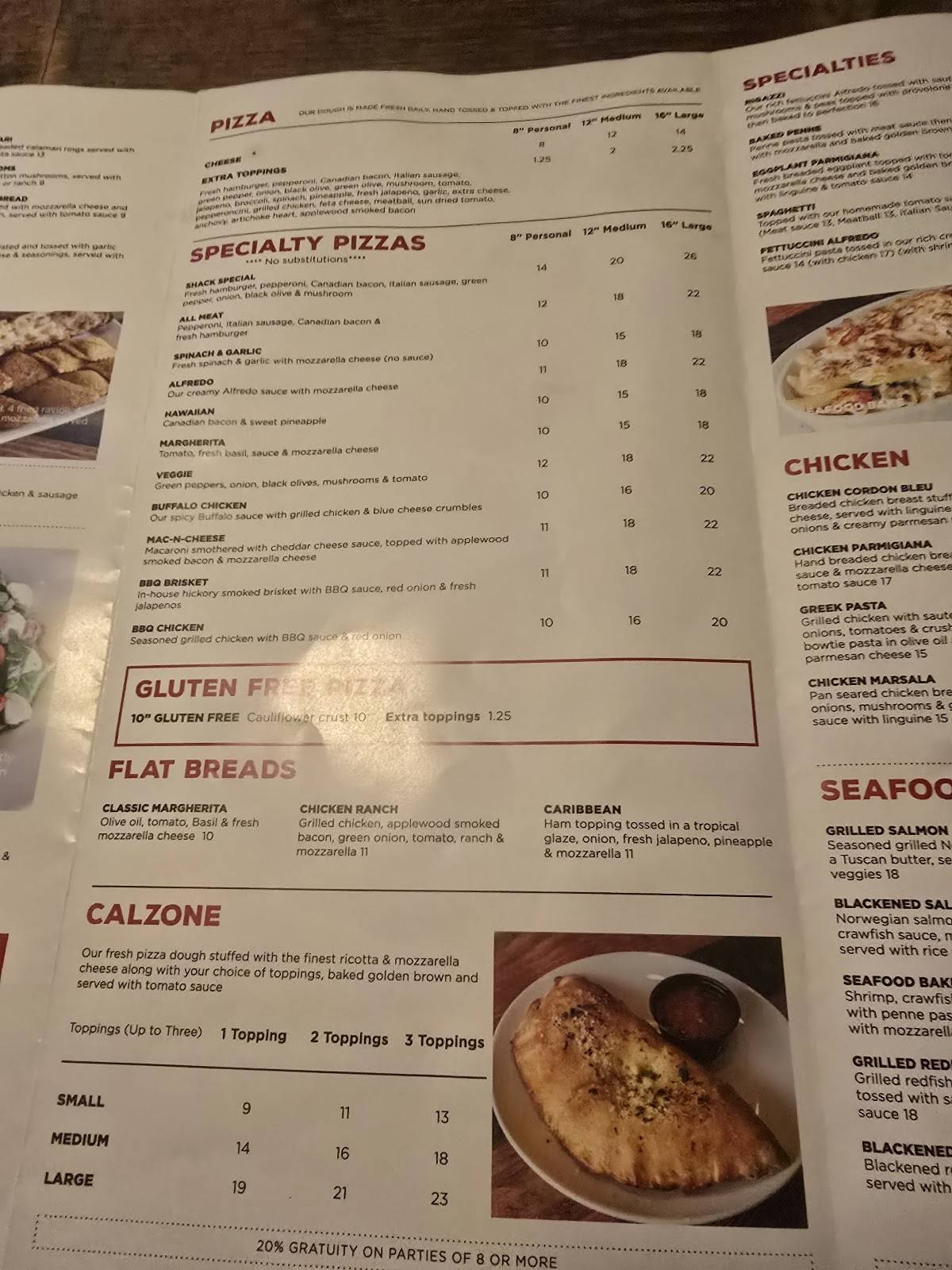 Menu at Pizza Shack pizzeria, Montgomery, Stewart Creek Rd