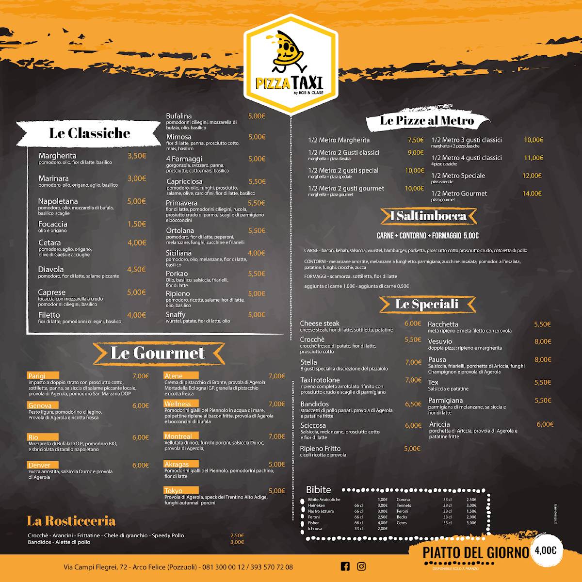 Menu at Pizza Taxi restaurant, Pozzuoli